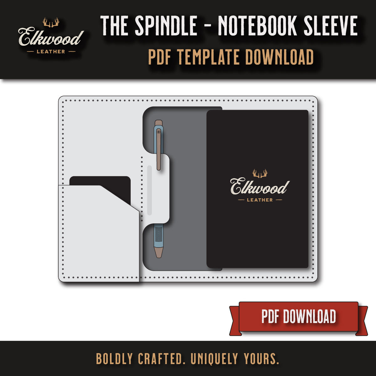 The Spindle - Leather Notebook Holder - Digital Download (PDF Template ...